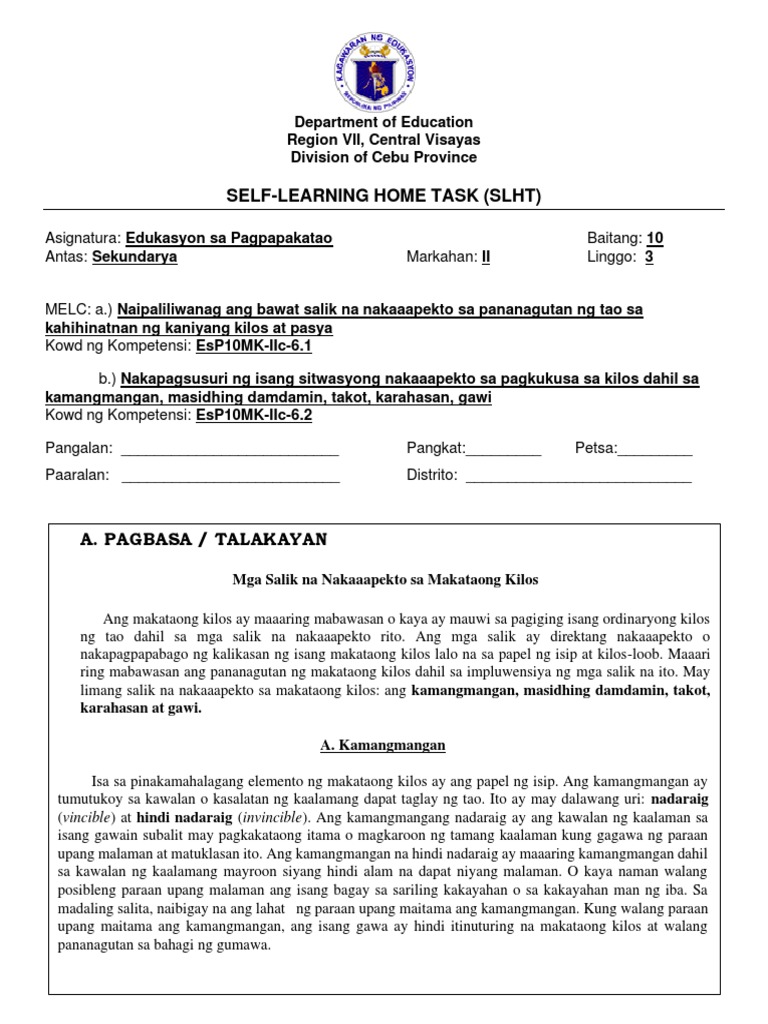 SLHT EsP10 Q2 WEEK3 FINAL | PDF