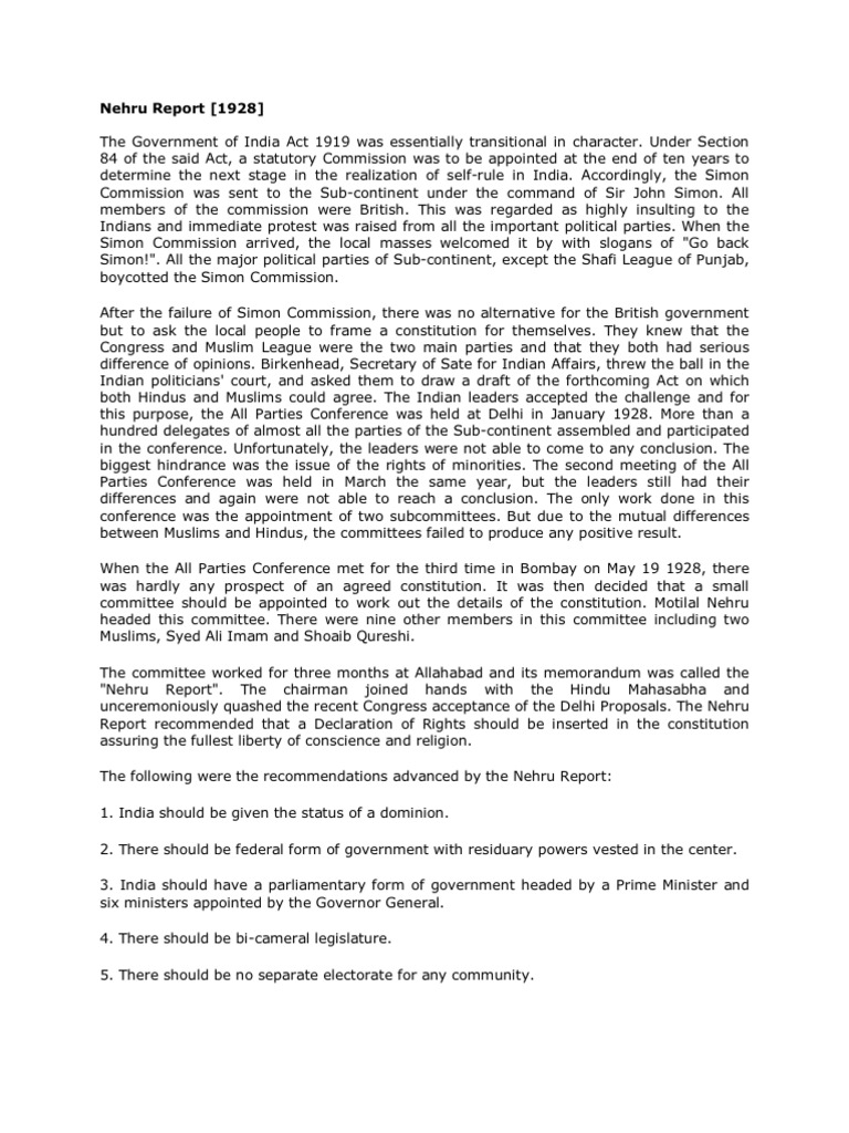 Nehru Report | PDF