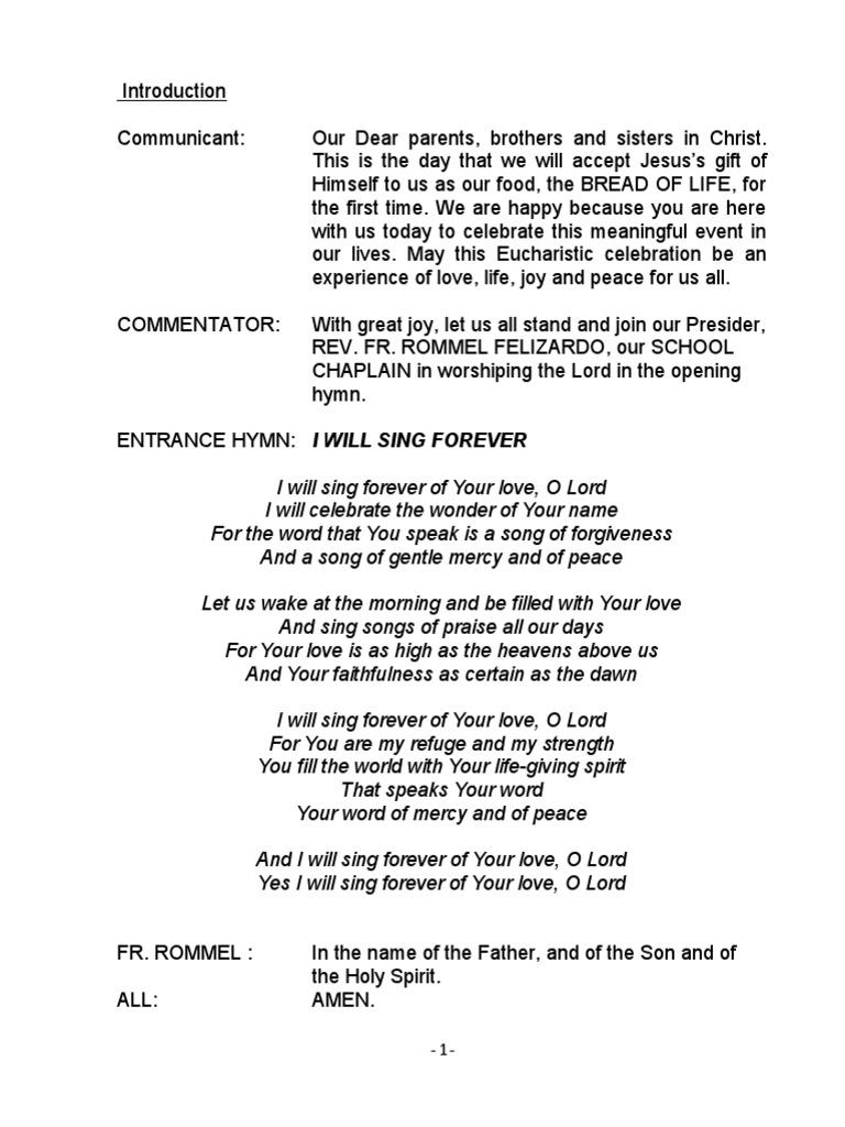 First Communion Liturgy | Download Free PDF | Eucharist | God The Father