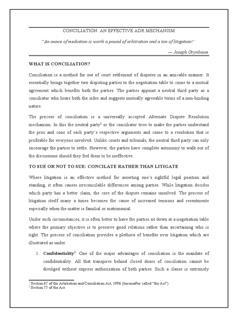 Conciliation As An Effective Adr Mechanism | Download Free PDF | Alternative Dispute Resolution ...