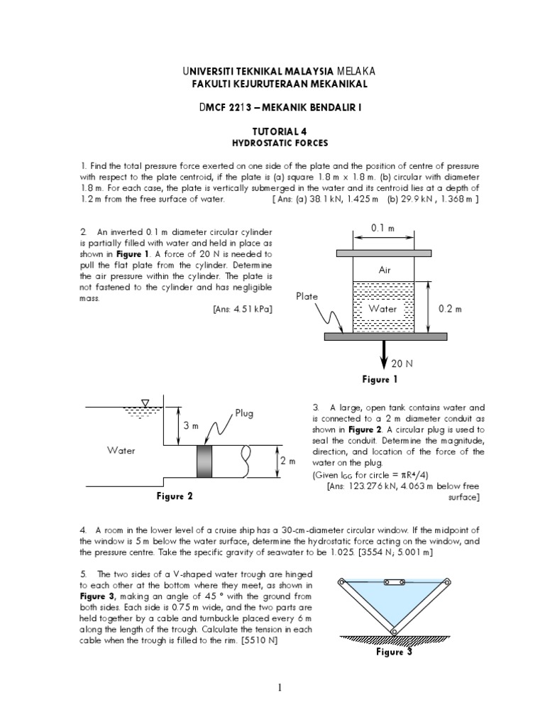Tutorial 4 - DMCF 2213 (Hydrostatic Force | Download Free PDF ...