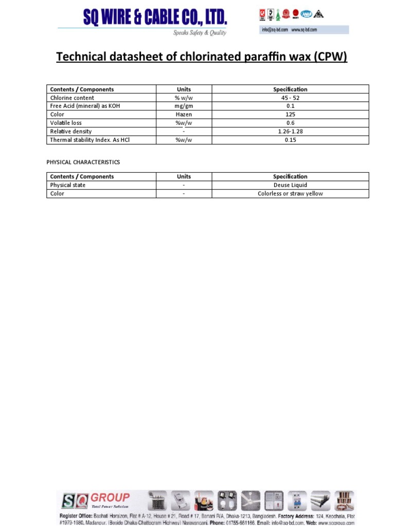 Chlorinated Paraffin Wax Specifications | PDF