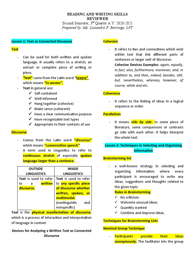 RWS - Reviewer - 3rd QA | Download Free PDF | Brainstorming | Thought