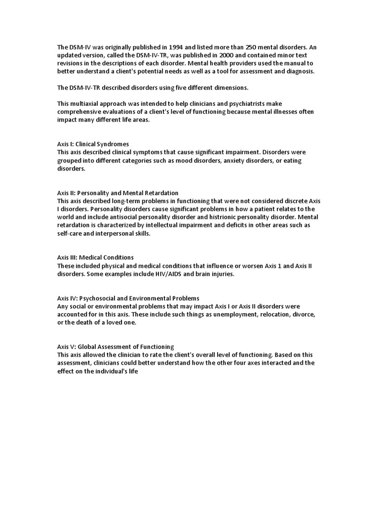 Overview of DSM-IV Multiaxial System | PDF | Self-Improvement