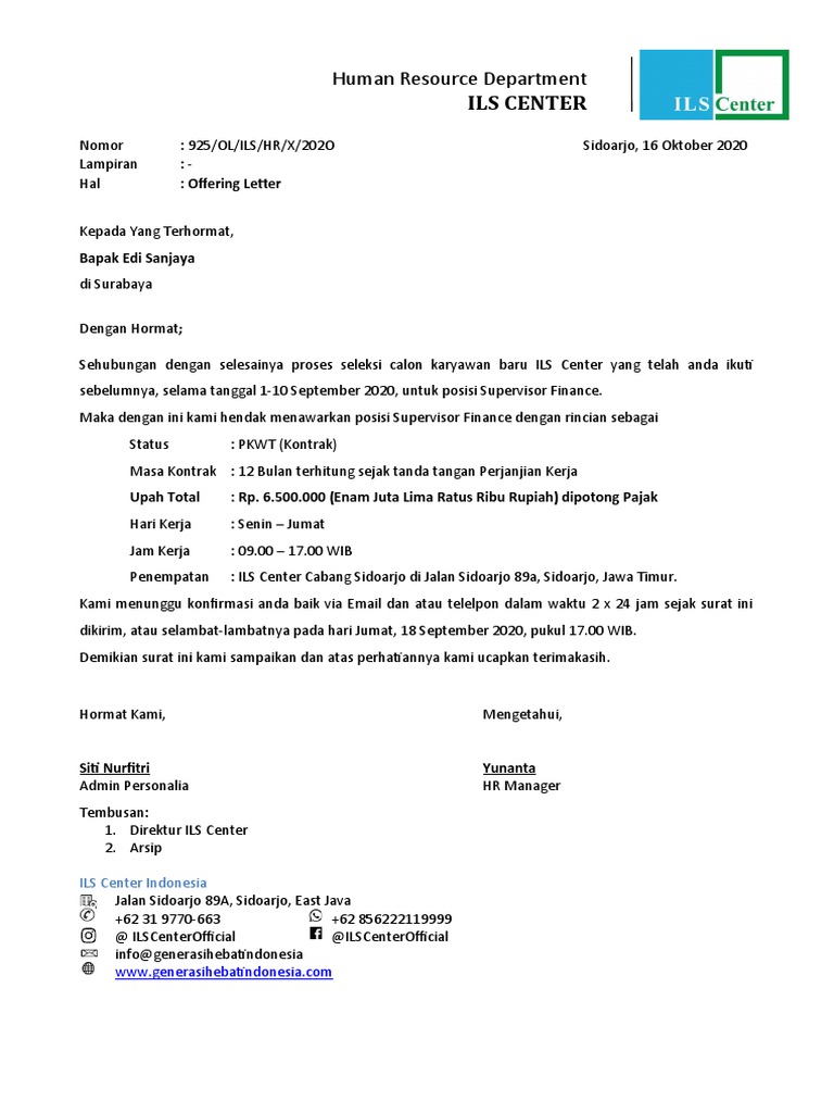 Offering Letter (Sample) | PDF