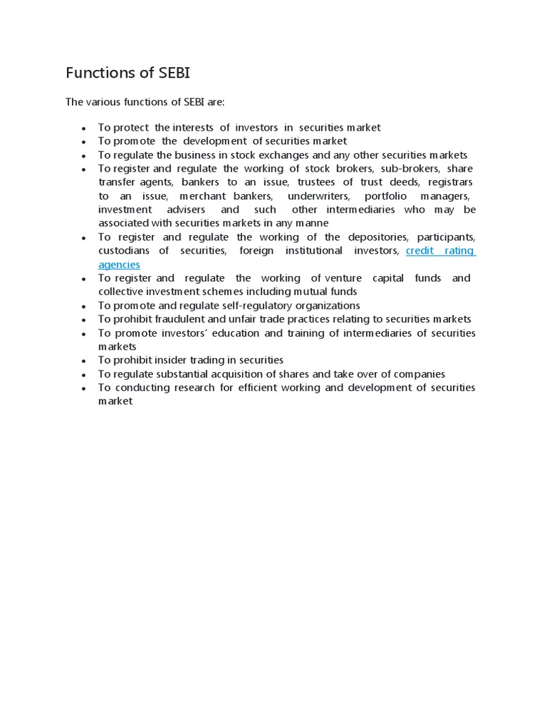 Functions of SEBI | PDF