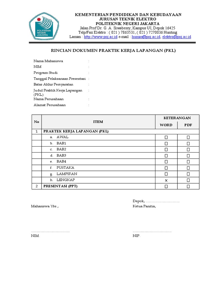 Serah Terima Dokumen PKL | PDF