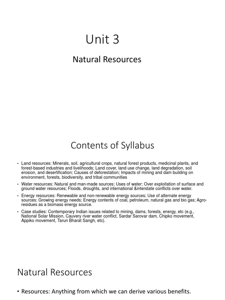 Unit 3, Natural Resources Lec 1 | PDF | Soil | Renewable Resources