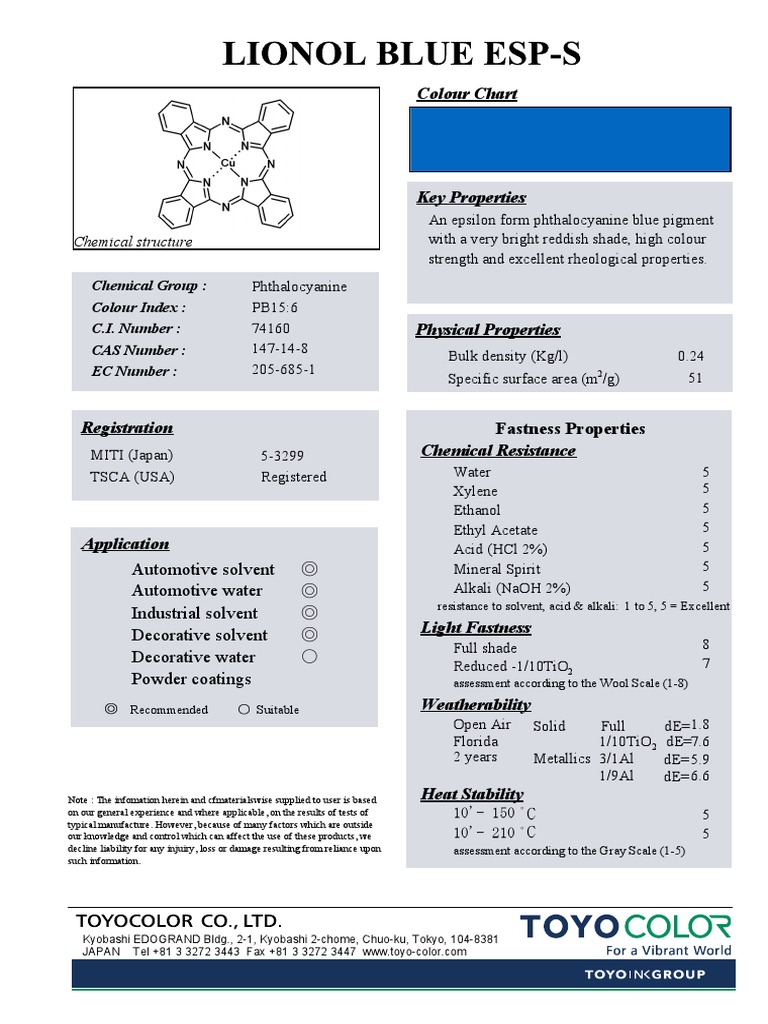 Tds Lionol Blue Esp-S Paint | PDF | Solvent | Water
