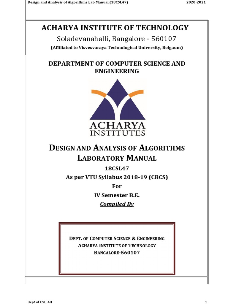 Daa Lab Manual (18csl47) 2020-21 | PDF | Computers