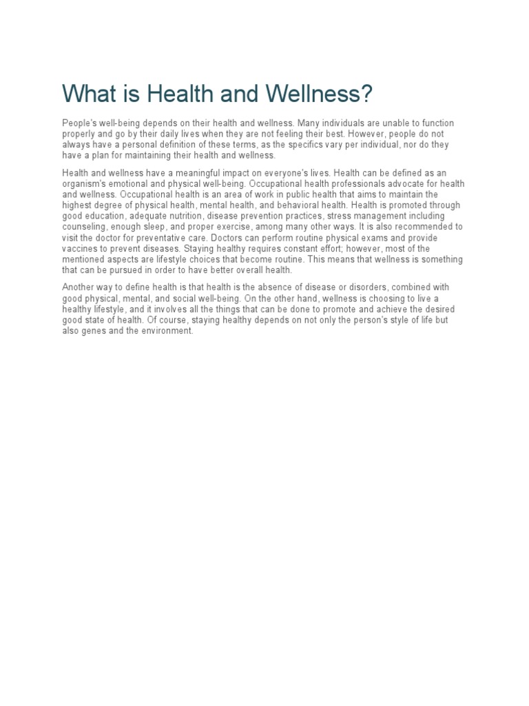 What Is Health and Wellness | PDF