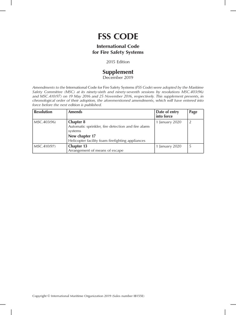 FSS Code Dec 2019 Amendment | PDF