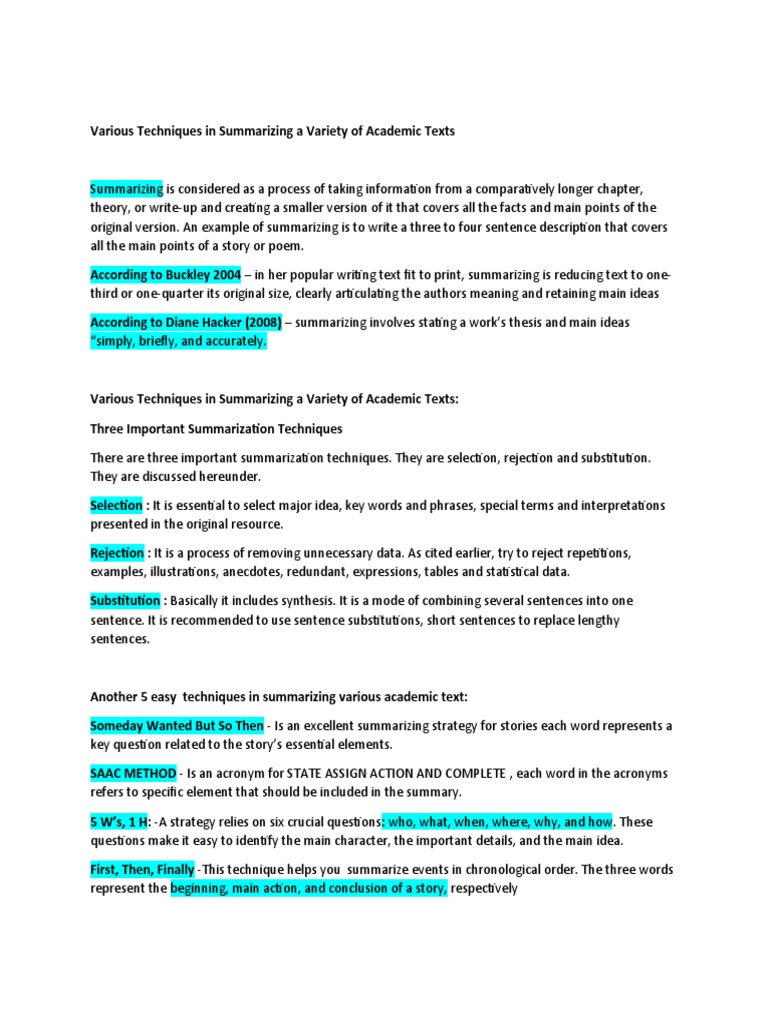 Group 5 English For Academic Summarizing | PDF | Information | Word