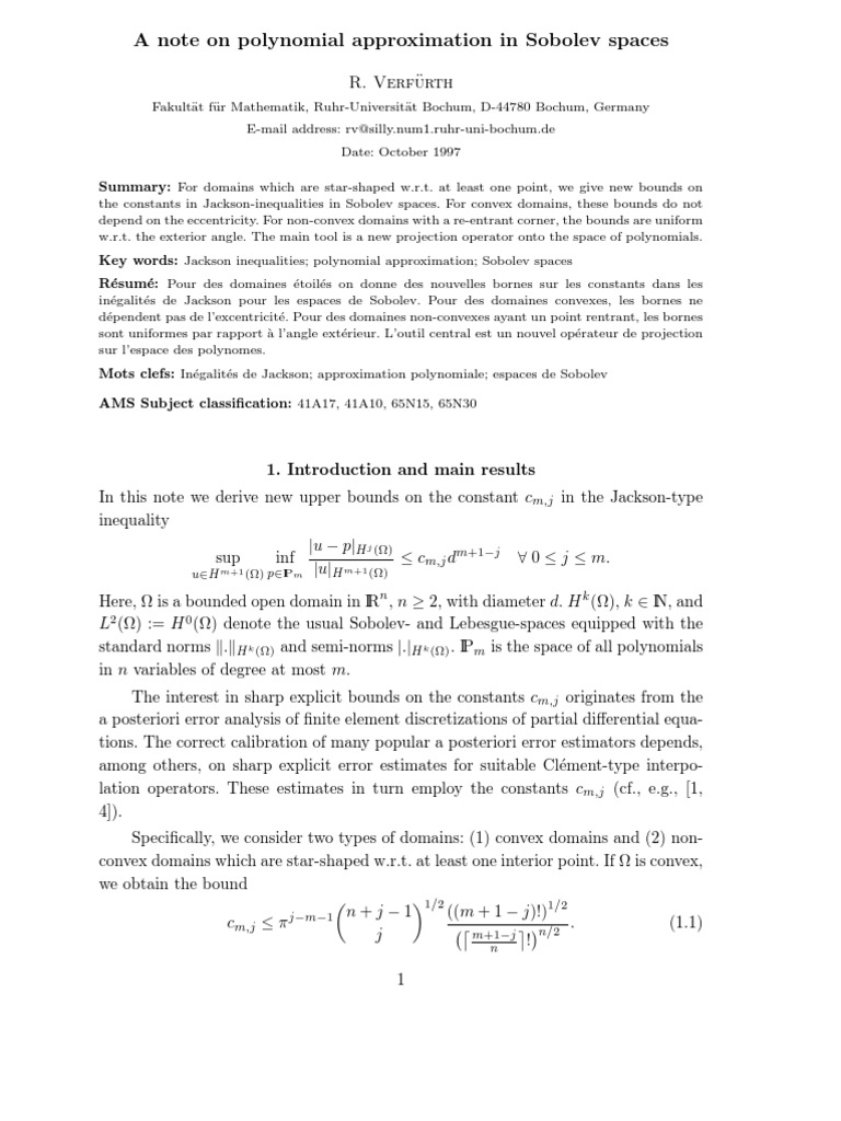 A Note On Polynomial Approximation in Sobolev Spaces | PDF | Norm (Mathematics) | Mathematical ...