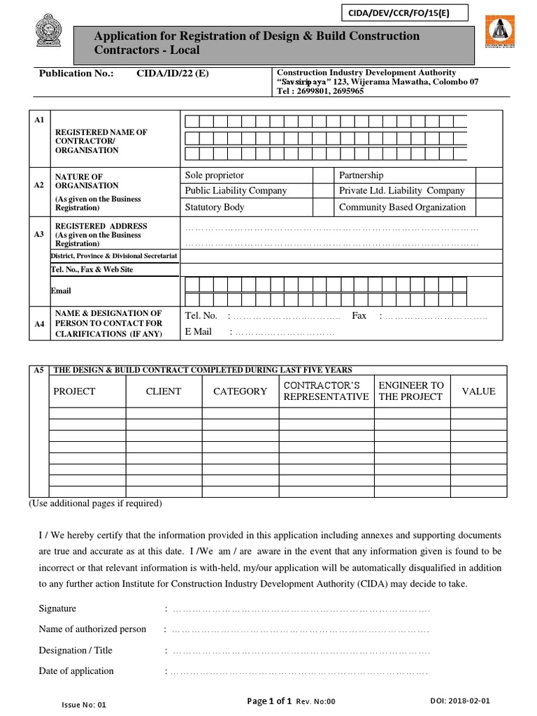 Application For Registration of Design & Build Construction Contractors ...