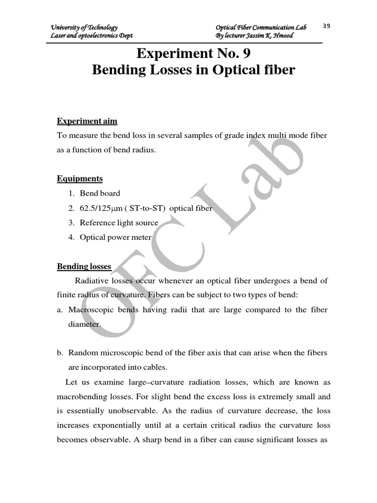 Exp9 Bending Losses | PDF | Optical Fiber | Fiber Optic Communication