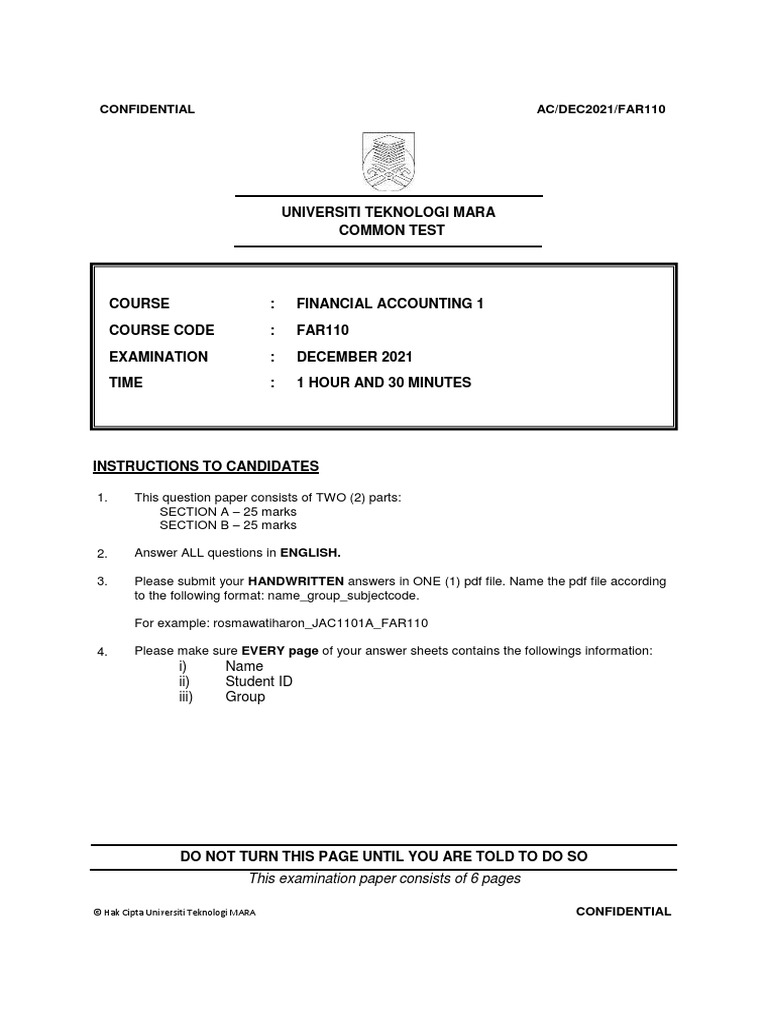 D FAR110 Test Dec 2021 Question | PDF