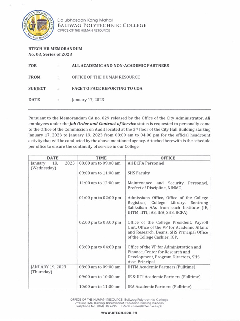 Btech HR Memo No. 03 S. 2023 | PDF