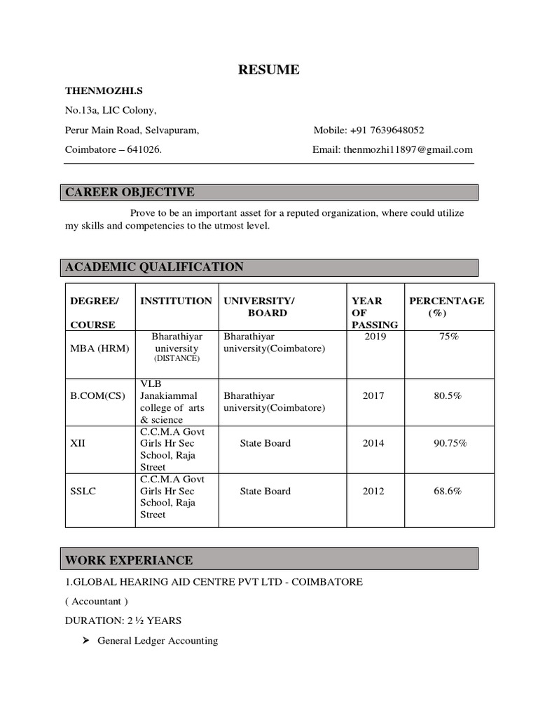 Thenmozhi Resume | PDF | Business | Economies