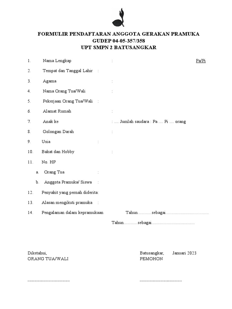 Formulir Pendaftaran Anggota Gerakan Pramuka | PDF