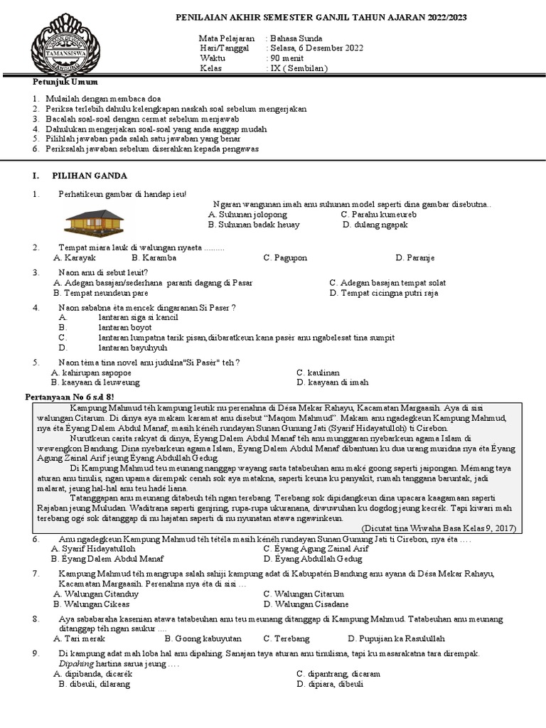 PAS GANJIL Bahasa Sunda Kelas 9 | PDF