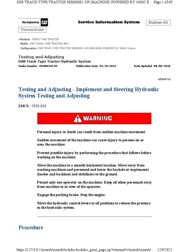 D8r Hydraulic System | PDF | Valve | Pump