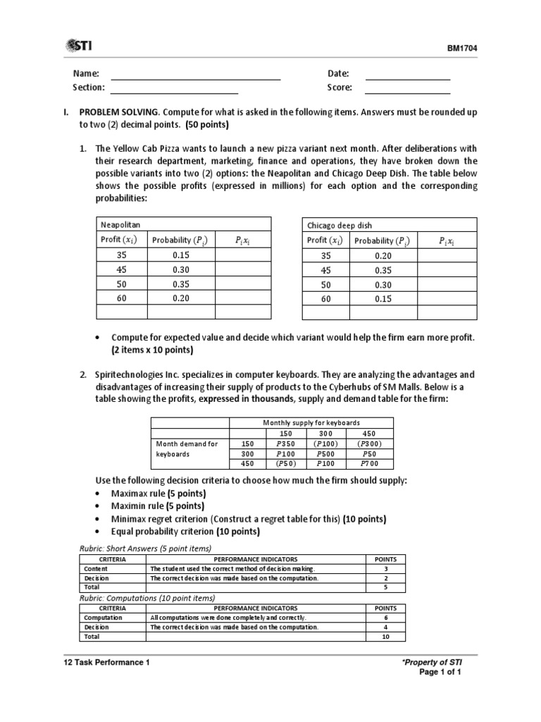12 Task Performance 1 | PDF | Applied Mathematics