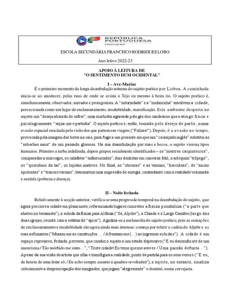 O Sentimento Dum Ocidental - Análise | PDF