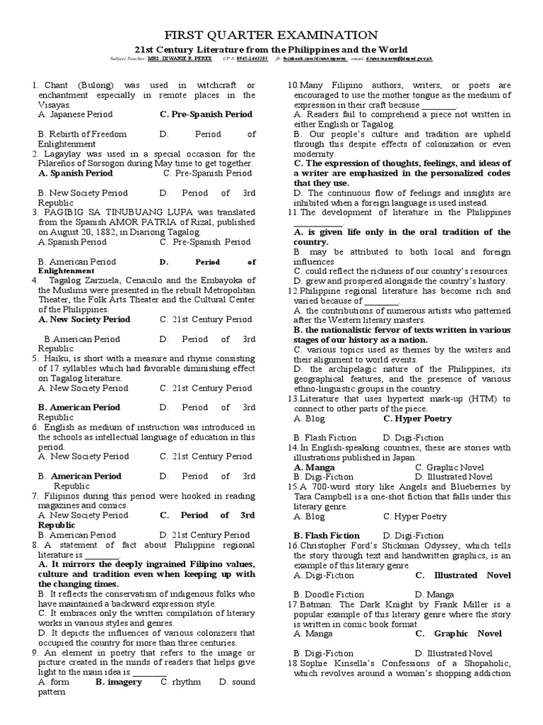 21st Centruy Q1 Pt Pdf Poetry