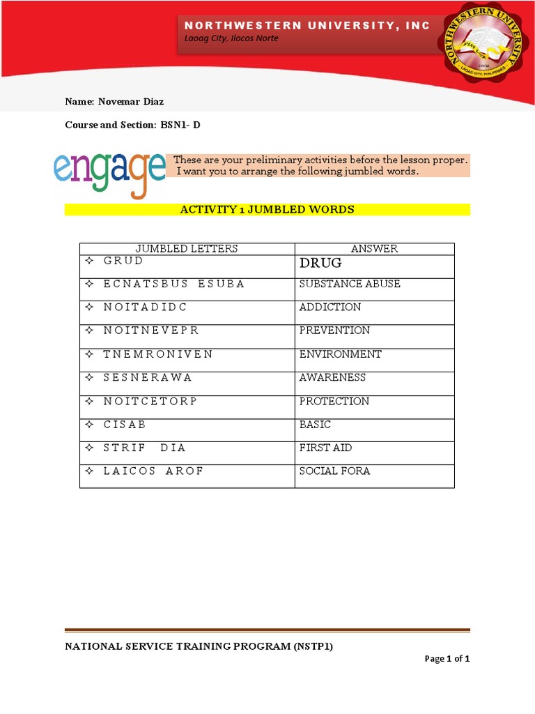 Jumbled Words Activity Instructions | PDF