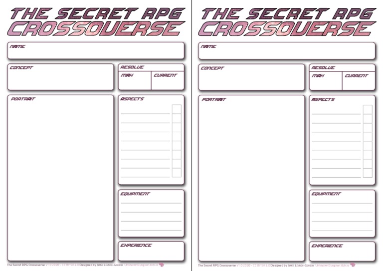 The Secret RPG Crossoverse Character Sheets v1 1 | PDF