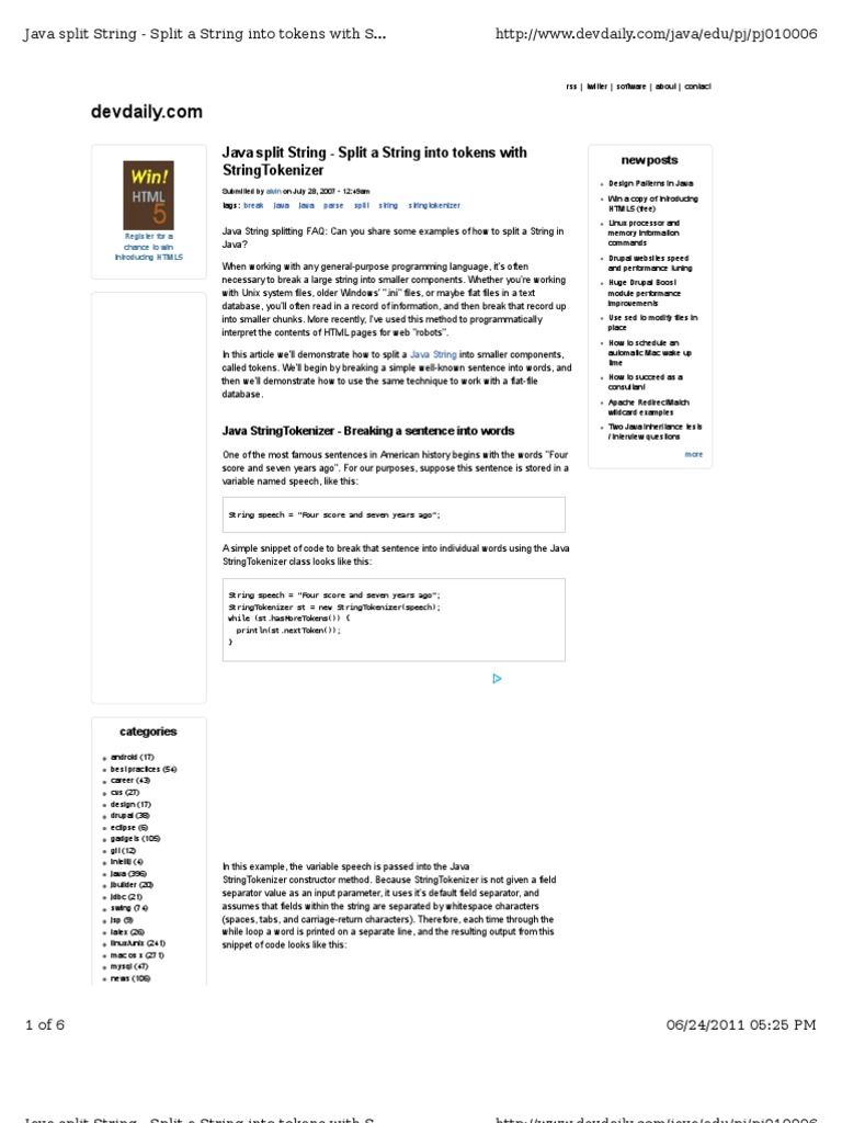 Java Split String - Split A String Into Tokens With Stringtokenizer | PDF | Java (Programming ...