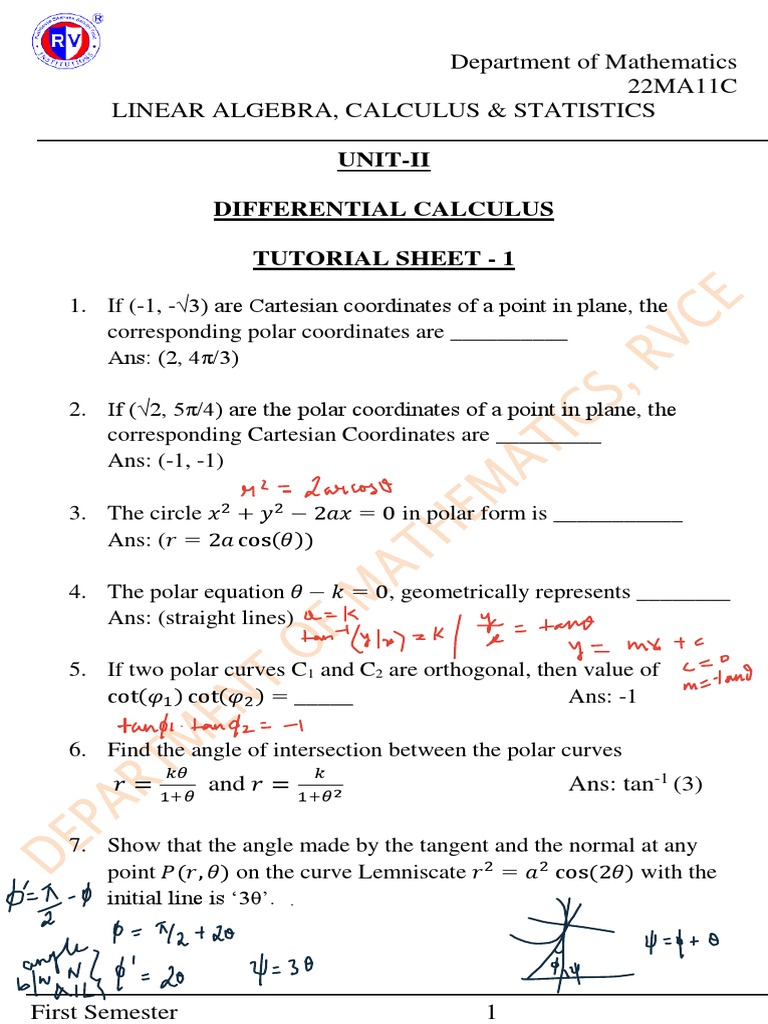Unit 2 - Tutorial Sheets - Cluster C | PDF | Coordinate System | Curvature