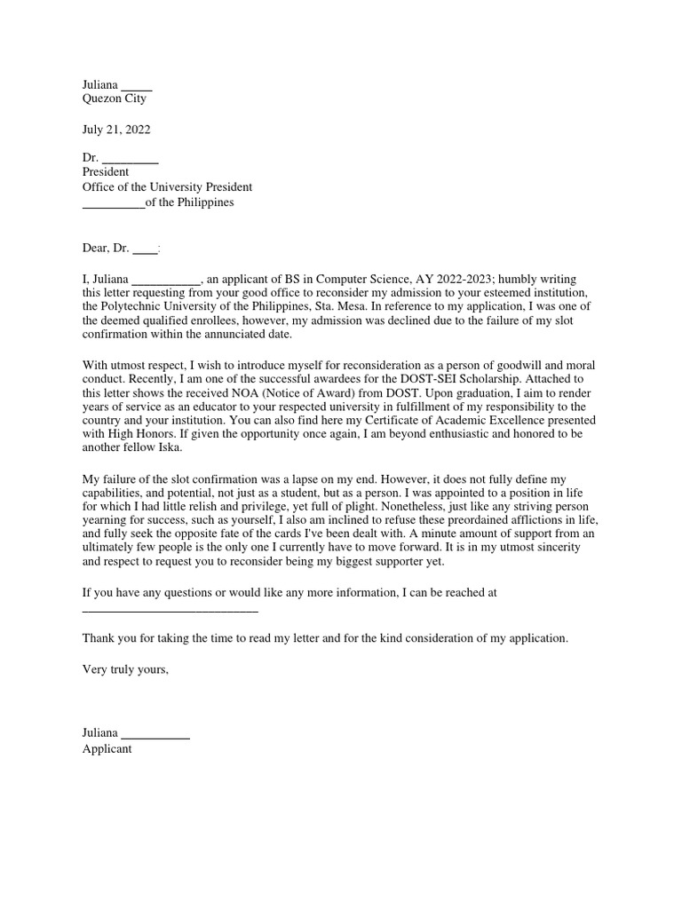 Ay2022-2023 - Juliana - Request For Reconsideration | PDF