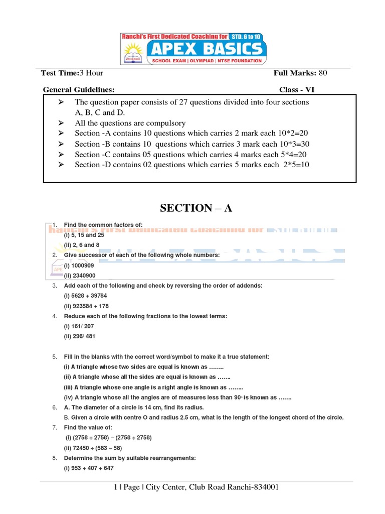 Class 601 - Maths - QPP | PDF | Circle | Triangle