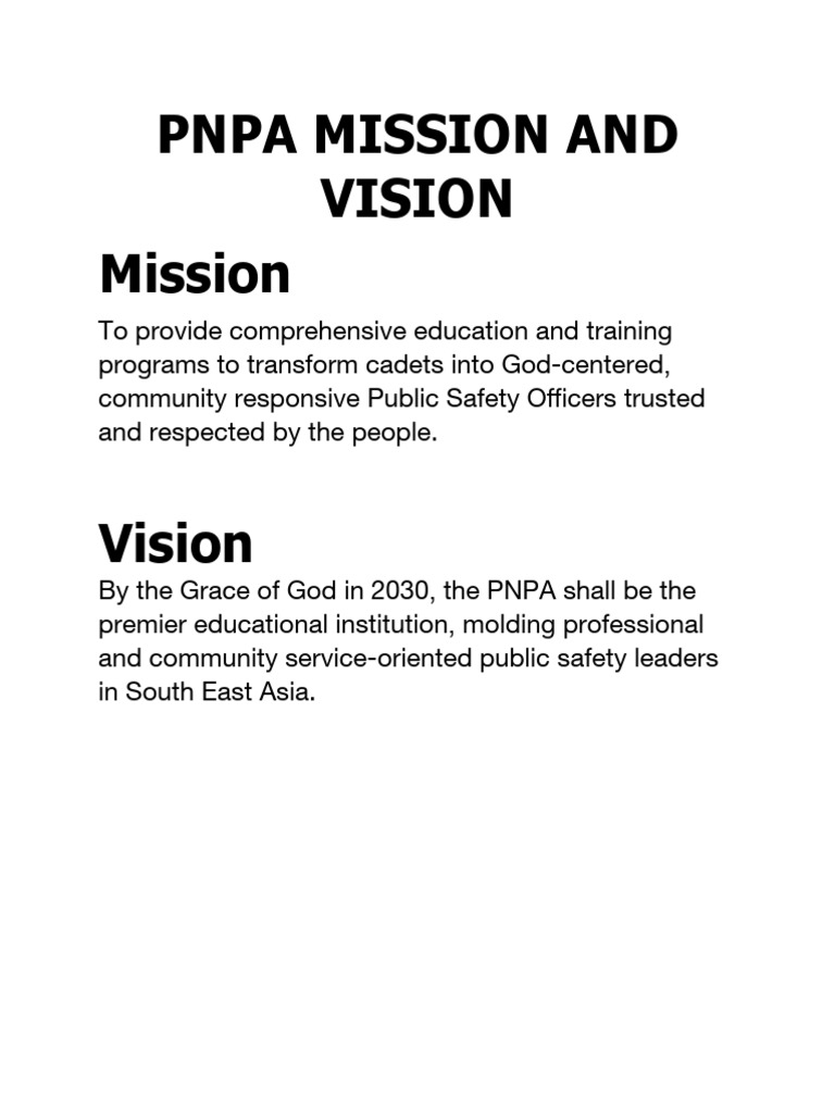 Pnpa Mission and Vision-Brief History | PDF | Law Enforcement | Crime ...