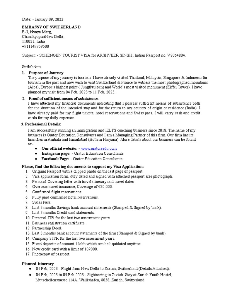 Covering Letter Arshveer | PDF | Travel Visa | Passport