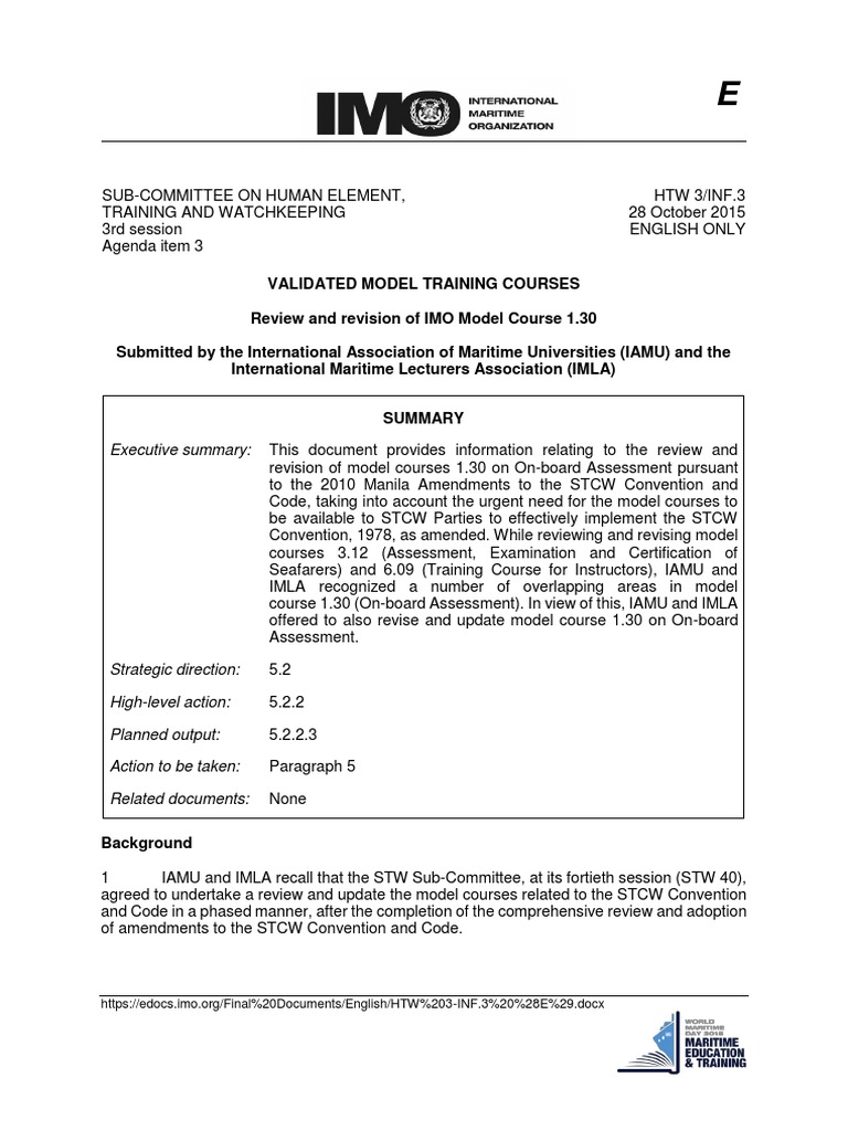 HTW 3-INF.3 - Review and Revision of IMO Model Course 1.30 (IAMU and ...