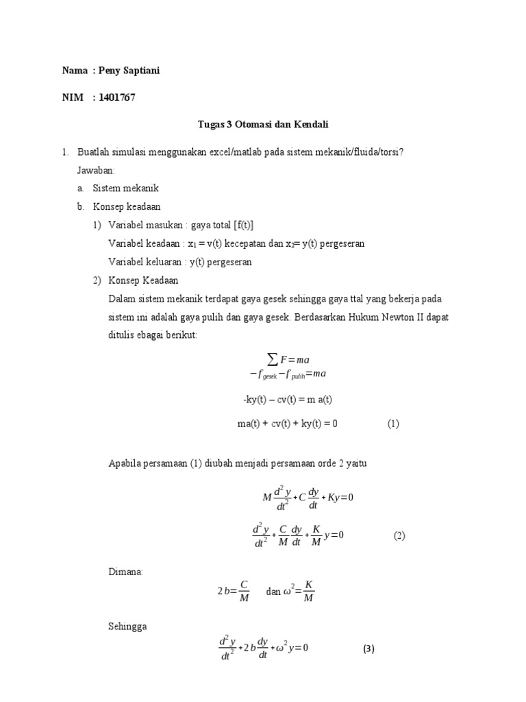 Simulasi Sistem Mekanik dengan MATLAB | PDF | Metode & Bahan Ajar