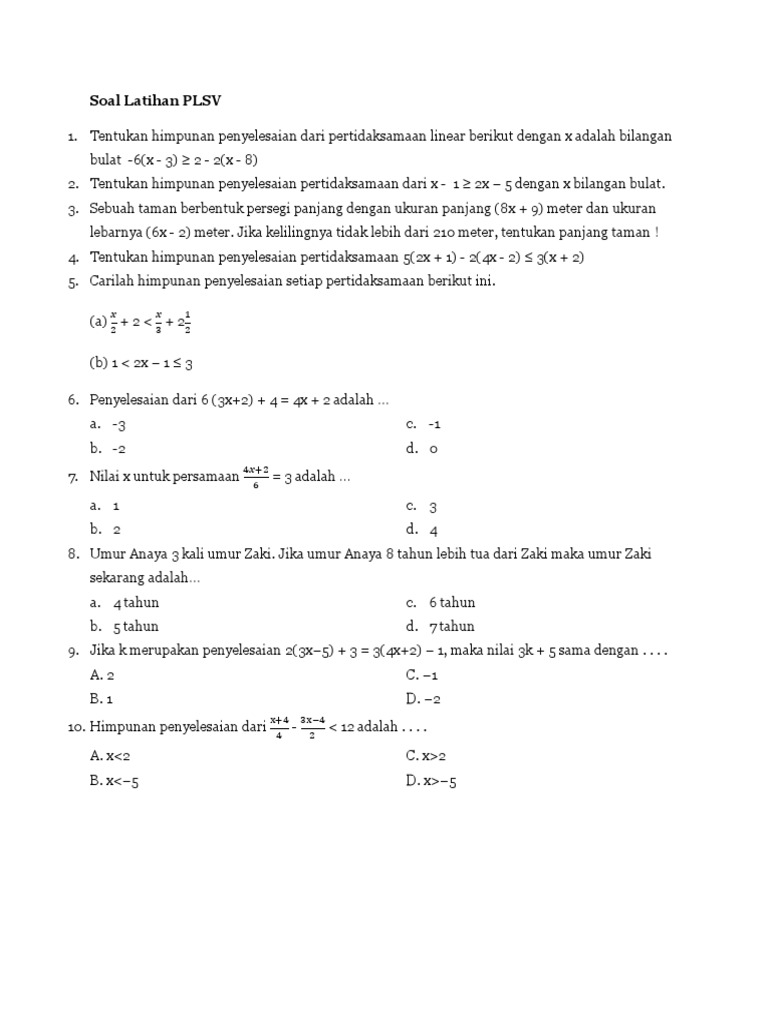 Soal Latihan PLSV | PDF