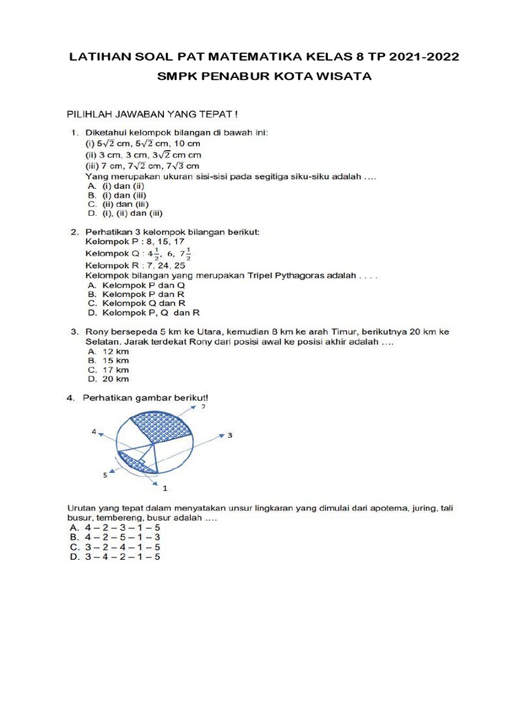 Latihan Soal Pat Matematika Kelas 8 TP 2021-2022 | PDF | Metode & Bahan ...
