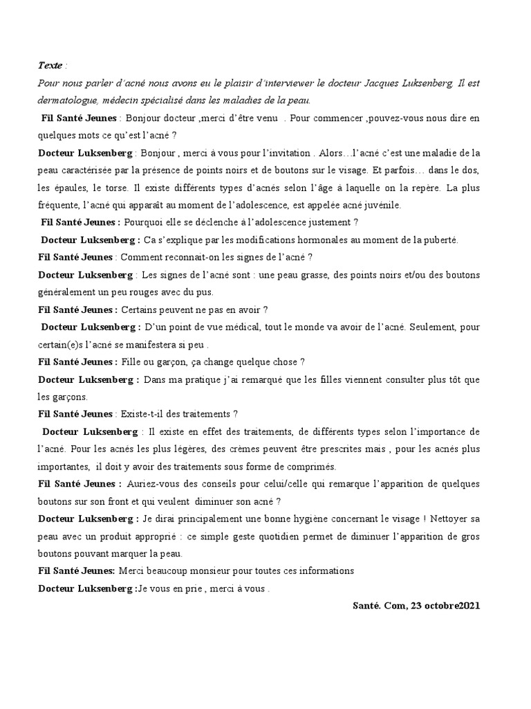 Acné Interview 1AS | PDF