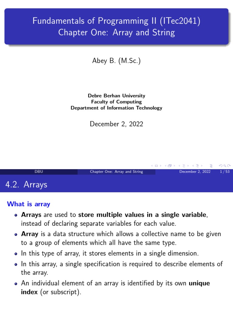 Chapter One | PDF | Array Data Structure | Array Data Type Chapter One | PDF | Array Data Structure | Array Data Type