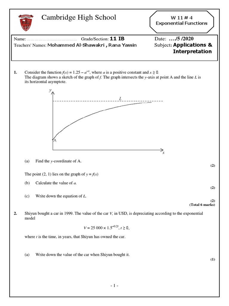 Cambridge High School Exponential Functions Worksheet | PDF | Function (Mathematics) | Asymptote