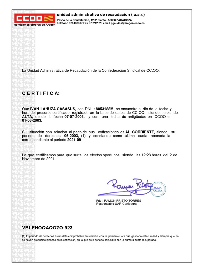 Certificado de Afiliación de Iván Lanuza | PDF