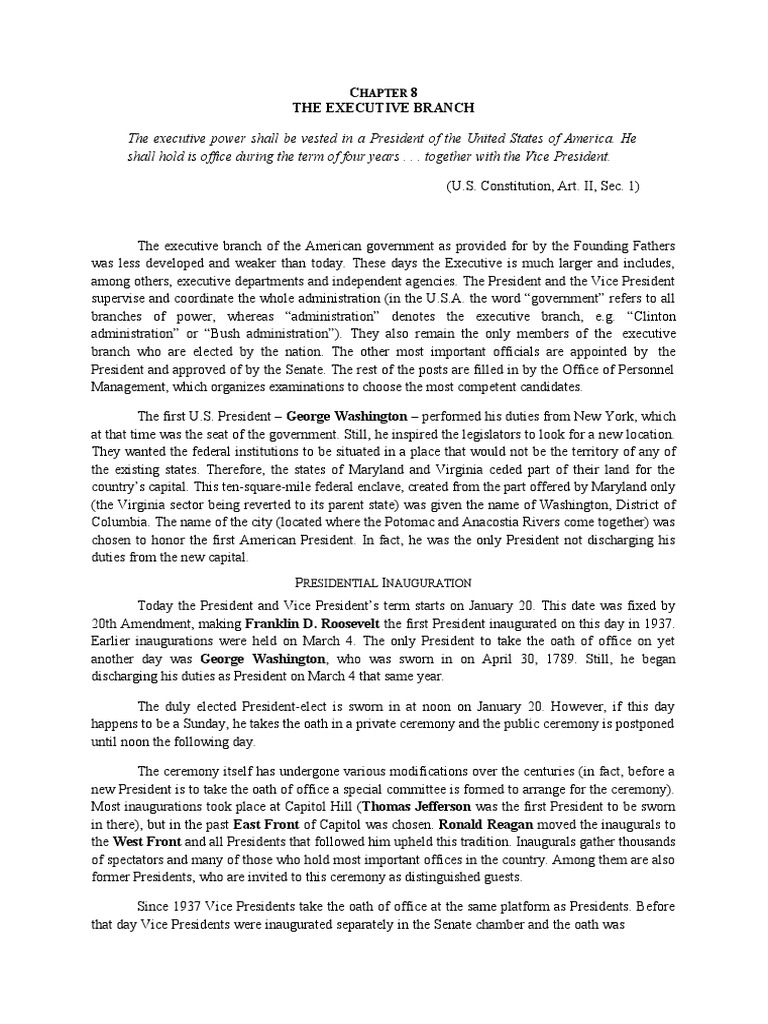 Chapter 8 Executive Branch | PDF | Cost Of Living | Presidents Of The ...