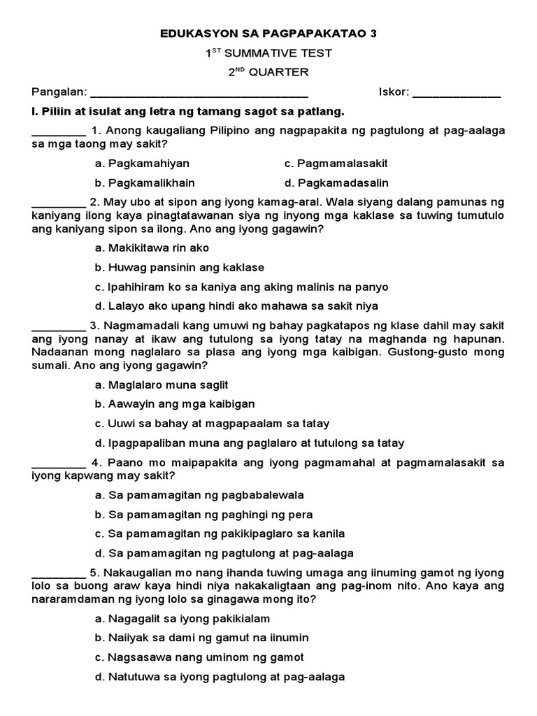 Q2 Summative Esp 1 | PDF