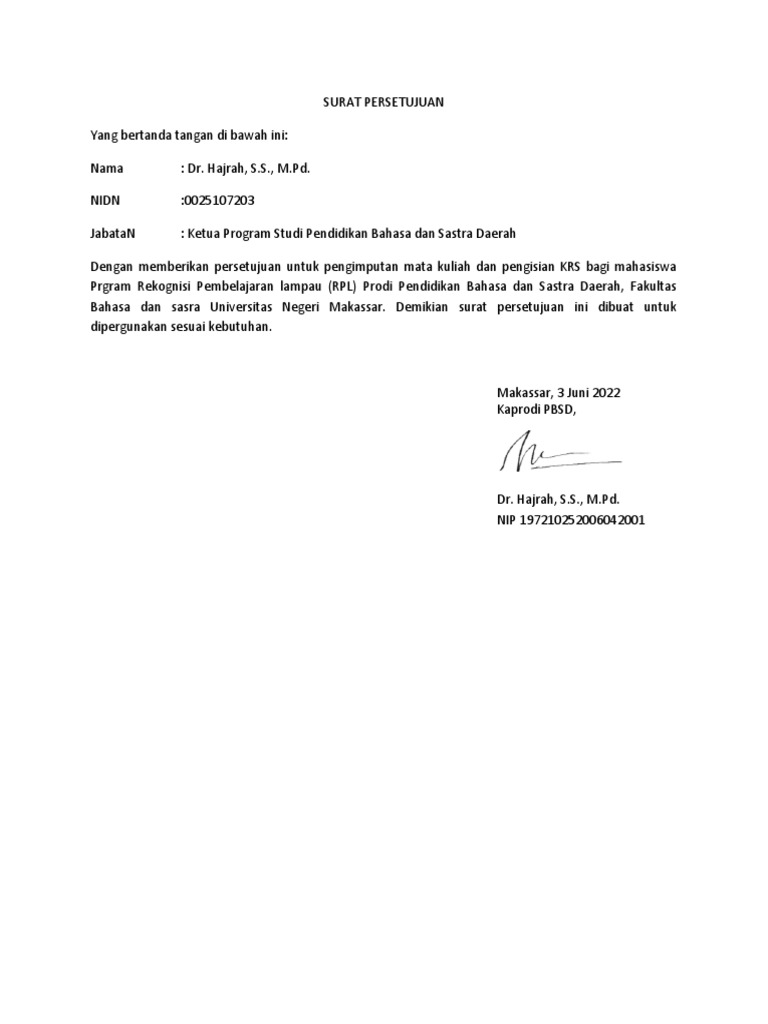 Surat Persetujuan | PDF