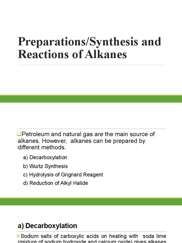 Alkane Synthesis and Reactions Overview | PDF | Alkane | Chemical Reactions
