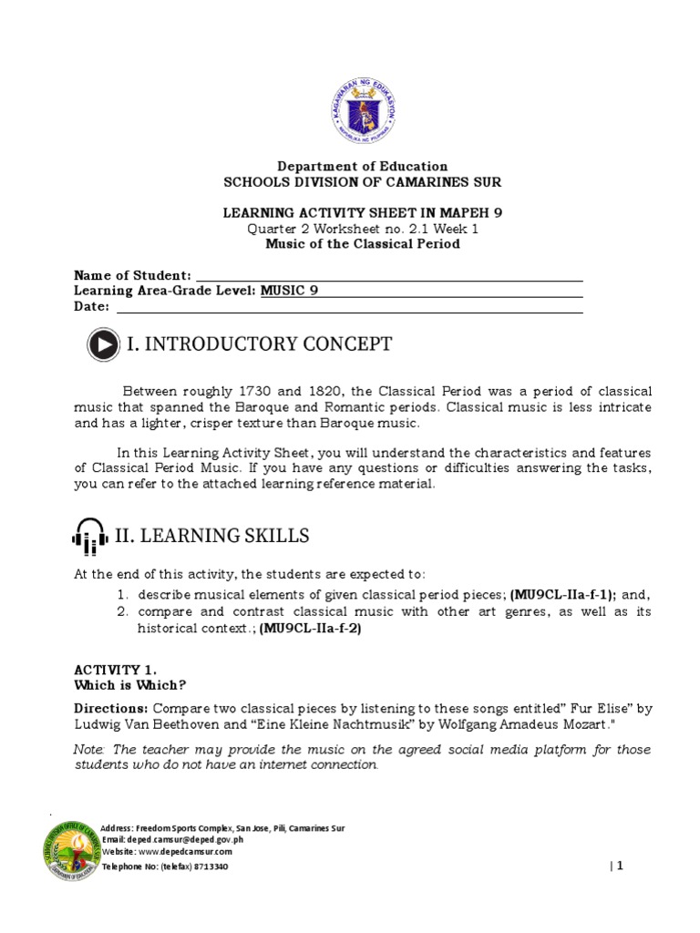 Music 9 q2 Las 2.1 Week 1 Final | PDF